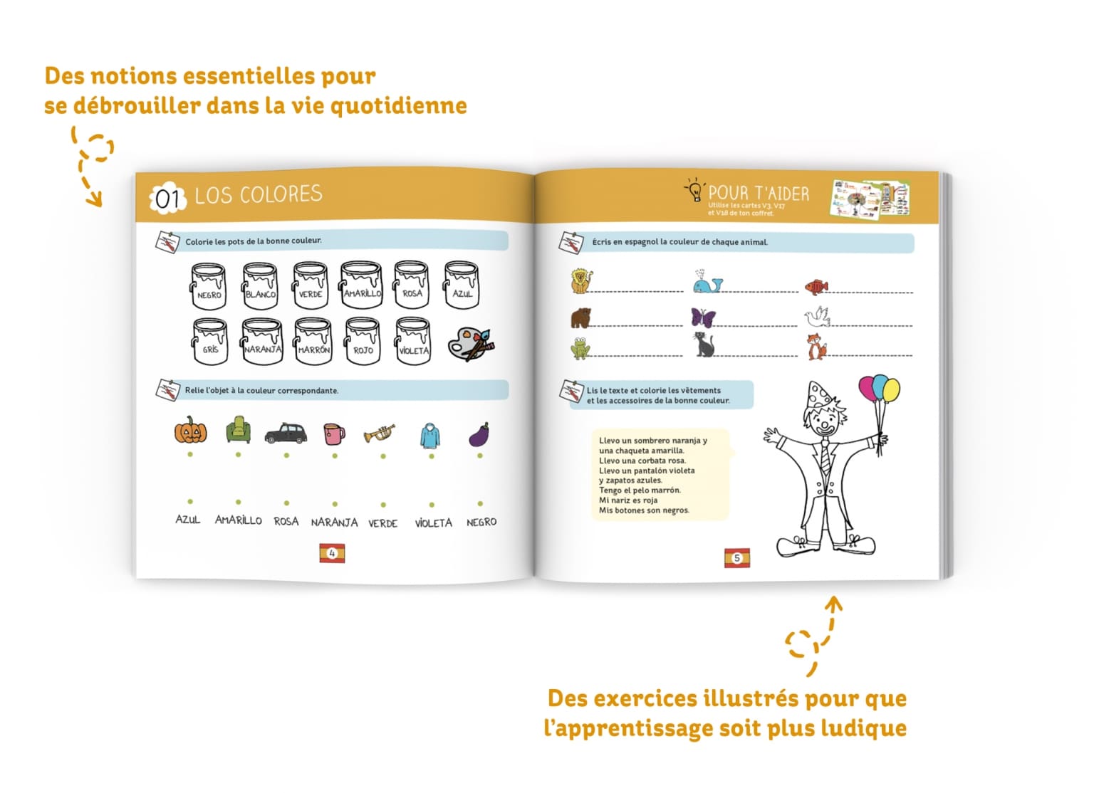 Coffret de cartes mentales J'apprends l'espagnol + son cahier d'exercices