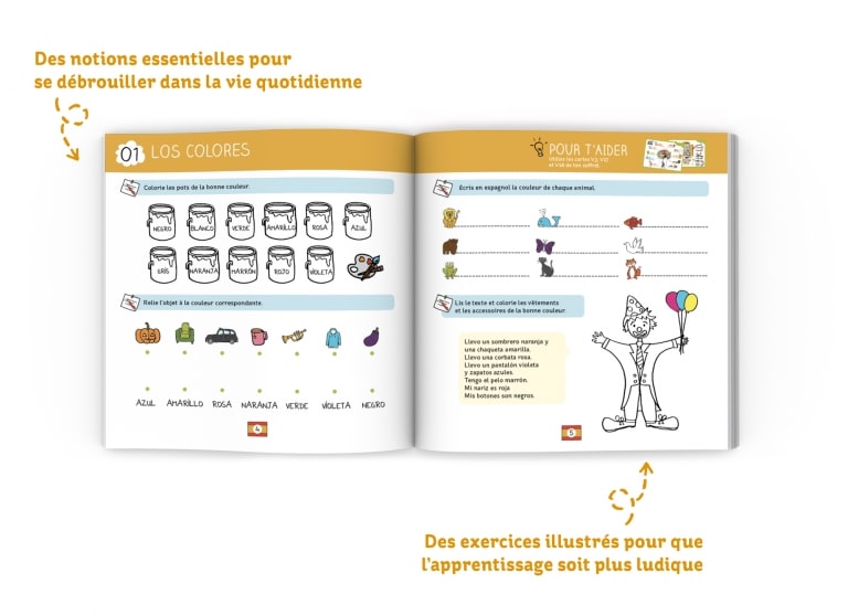 Coffret de cartes mentales J'apprends l'espagnol + son cahier d'exercices
