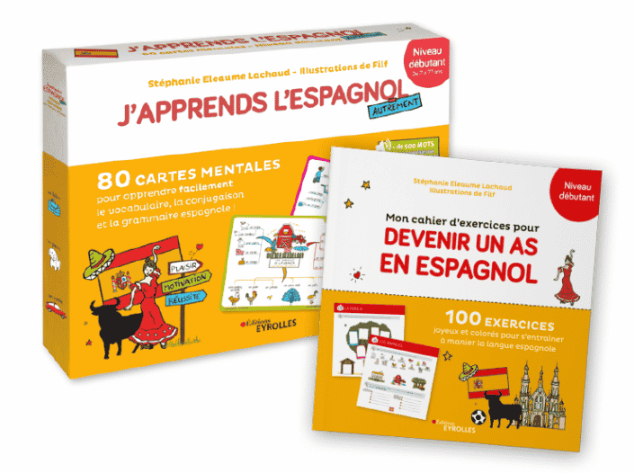 Coffret de cartes mentales J'apprends l'espagnol + son cahier d'exercices