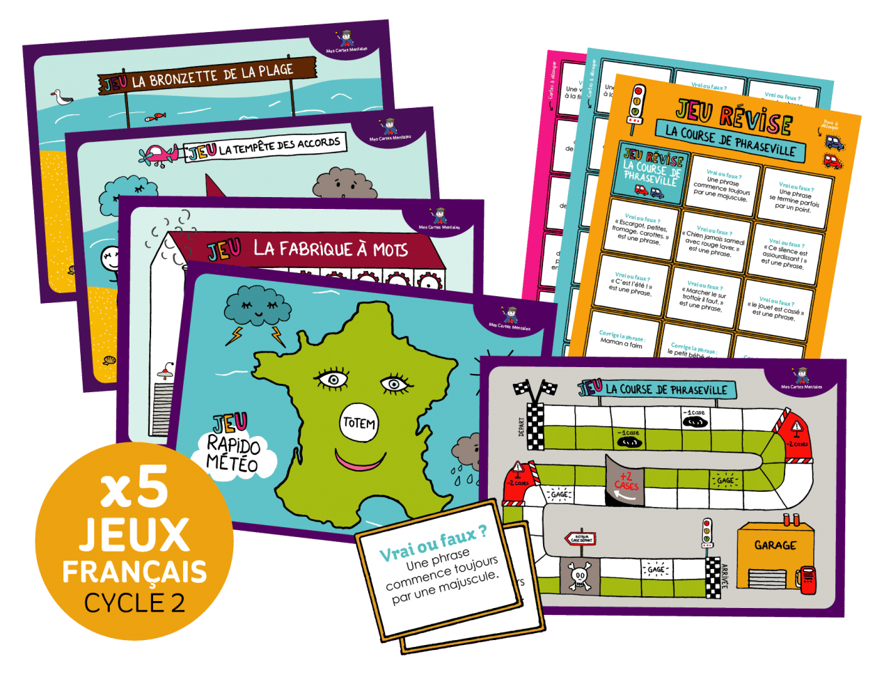 Lot de 5 Jeux révise - français cycle 2 (CP, CE1, CE2)