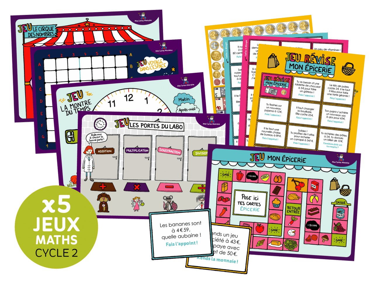 Lot de 5 Jeux révise - maths cycle 2 (CP, CE1, CE2)