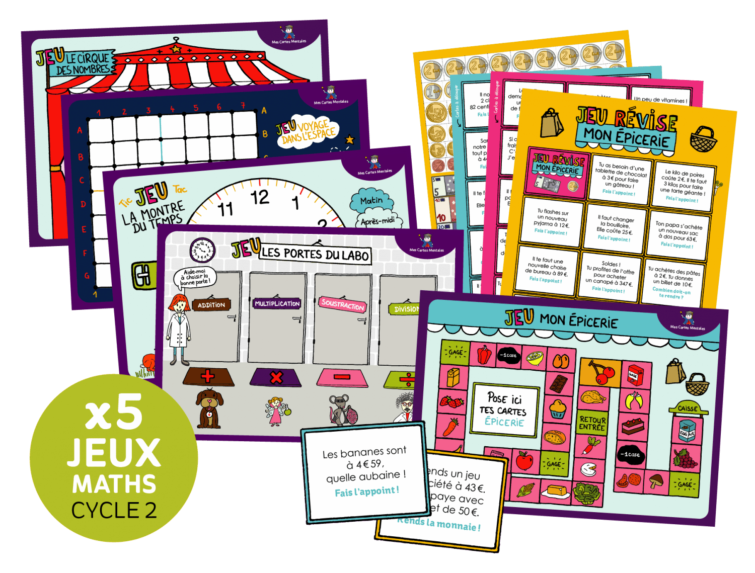 Lot de 5 Jeux révise - maths cycle 2 (CP, CE1, CE2)