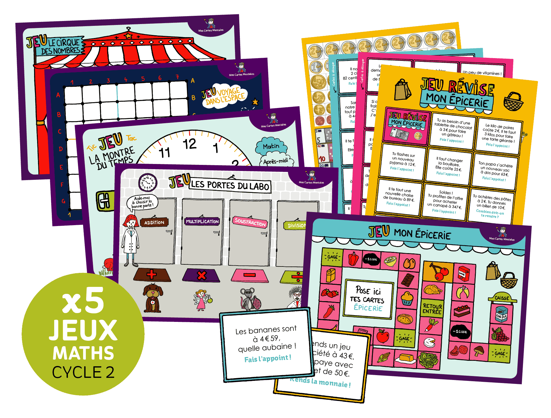 Lot de 5 Jeux révise - maths cycle 2 (CP, CE1, CE2)