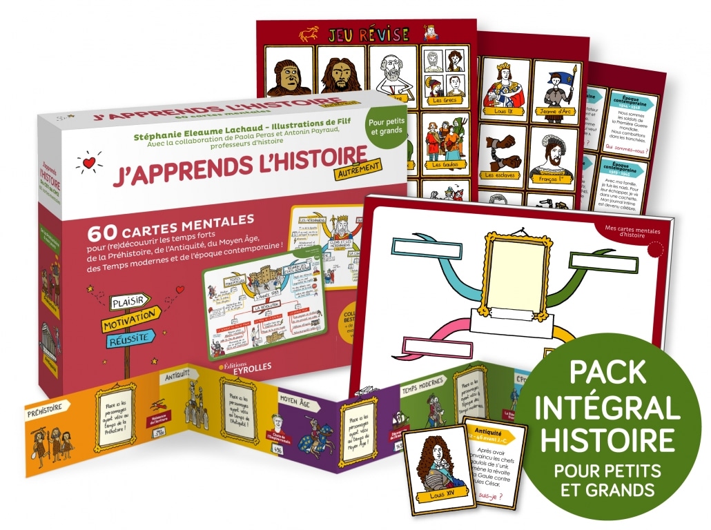 Pack J'apprends l'histoire (60 cartes mentales + 1 bloc-notes + 1 jeu)